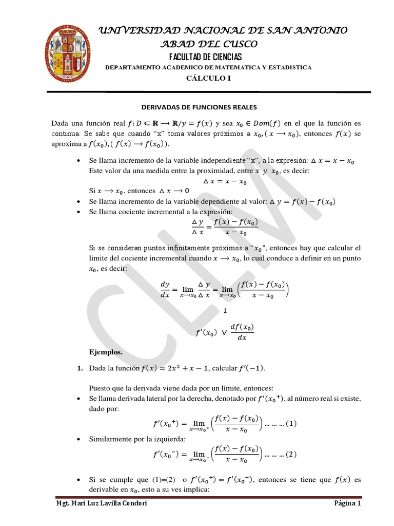 Derivadas de Funciones Reales | PDF | Logaritmo | Matemática Elemental