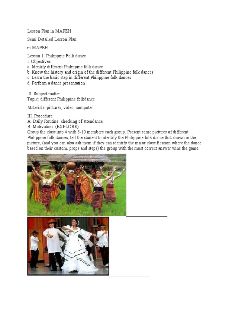 Philippine Folk Dance Lesson Plan | PDF