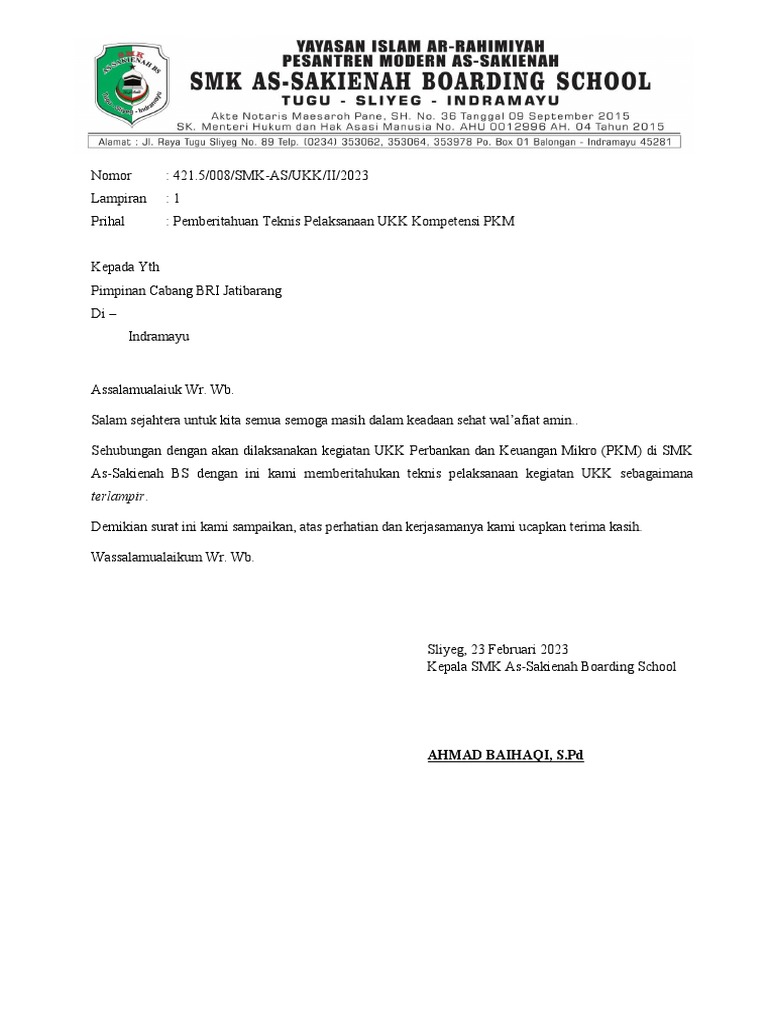 Surat Pemberitahuan UKK 2023 | PDF