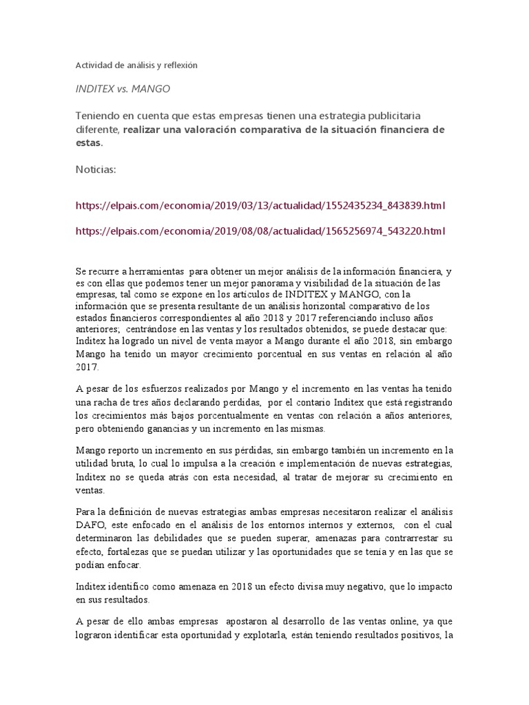 Actividad de Análisis Inditex Vs Mango Analisis de Eeff | PDF | Análisis FODA | Business