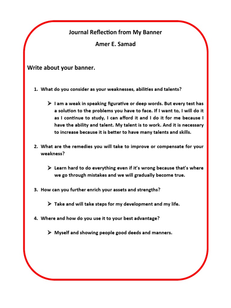 Journal Reflection From My Banner | PDF | Self-Improvement