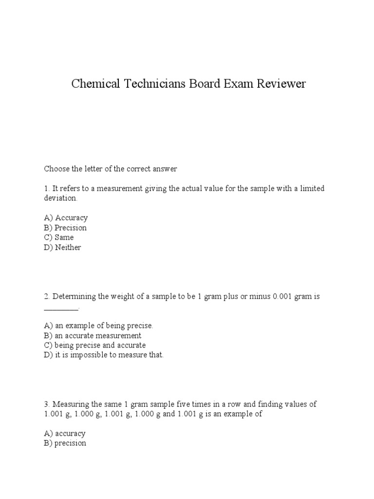 Chem Tech Board Exam Reviewer | PDF
