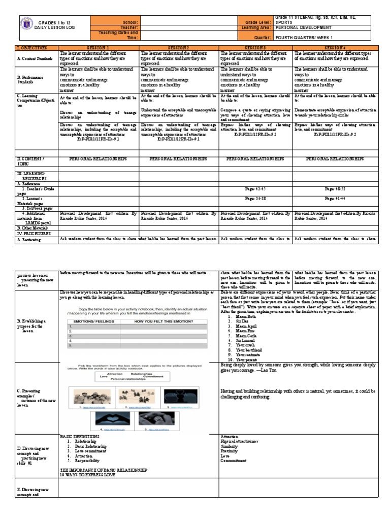 DLL - Q4 Week 1 | PDF | Learning | Love