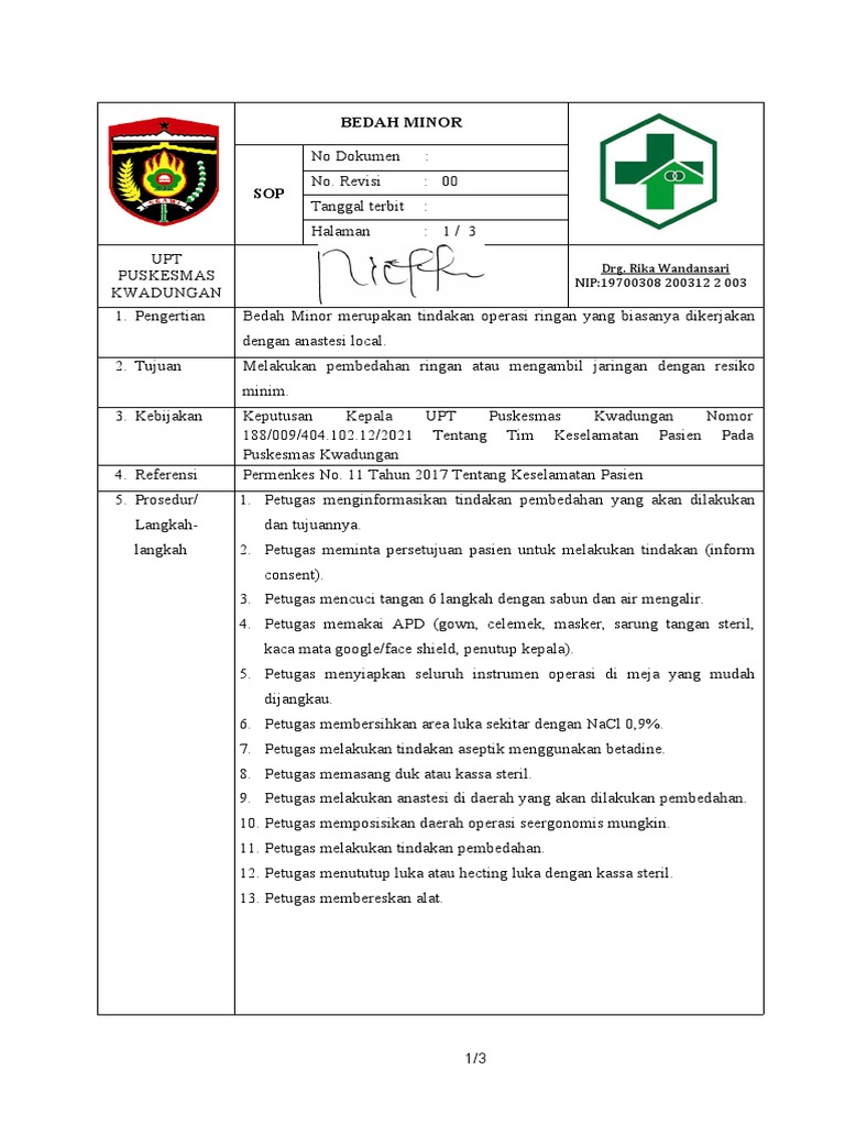 KP 4. SOP BEDAH MINOR 2021 | PDF