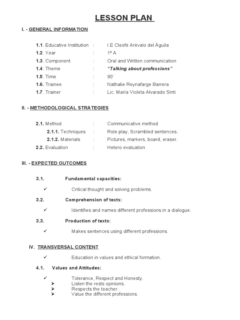 Lesson Plan To Be Professions | PDF | Human Communication | Behavior Modification