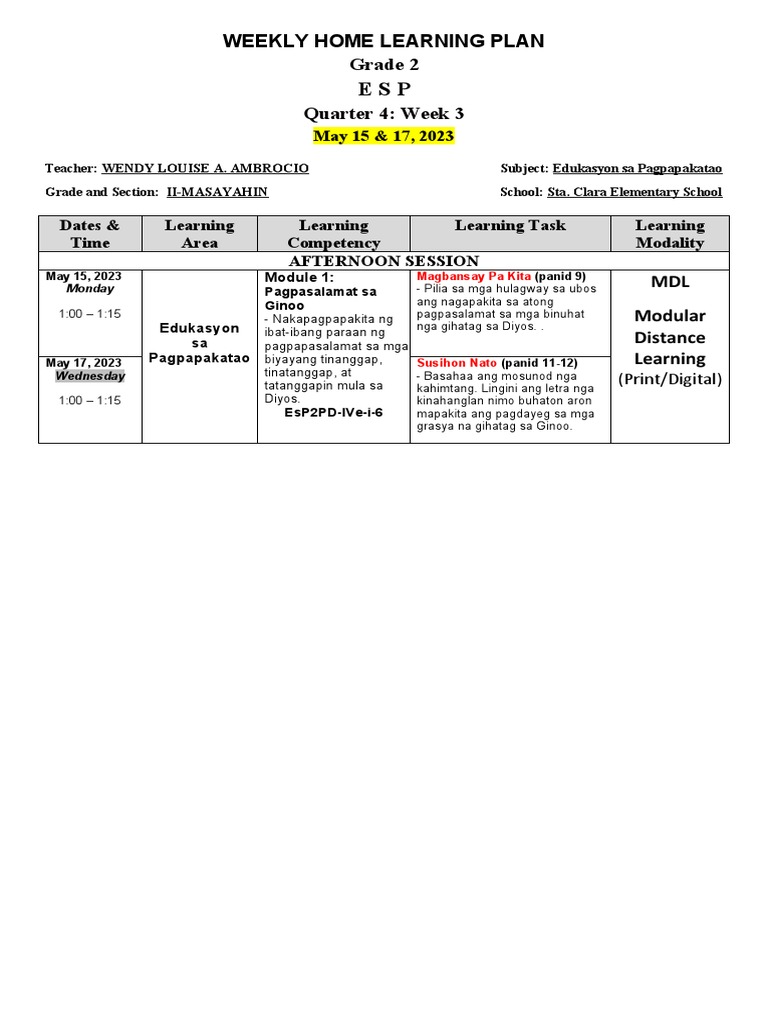 WHLP ESP Q4-wk3 | PDF