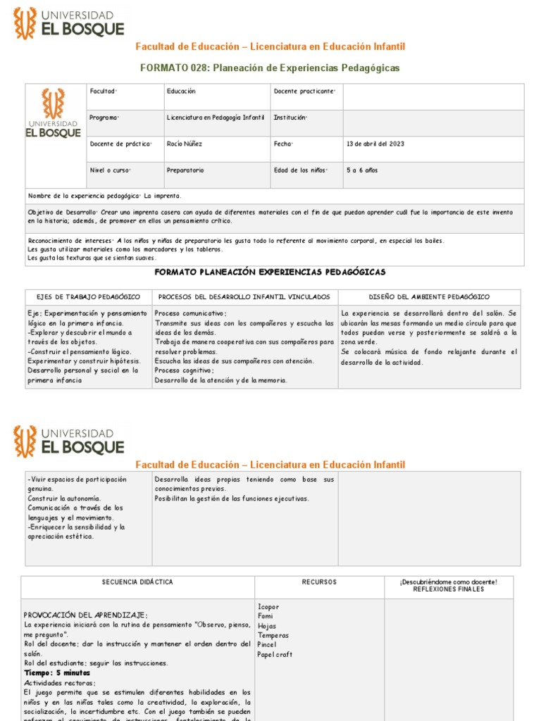 Planeación Educación Infantil | Descargar gratis PDF | Imprenta | Educación de la primera infancia