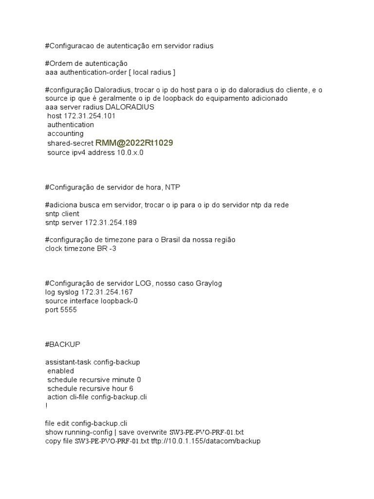 Config Radius NTP Syslog Datacom Rolimnet | PDF