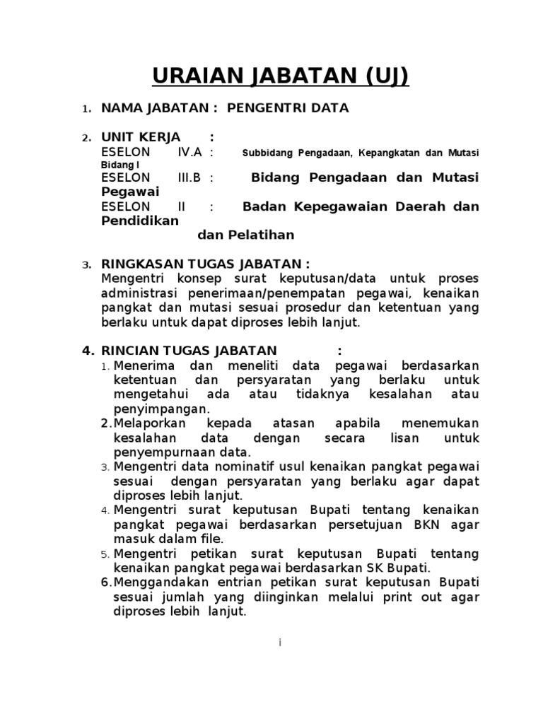 Contoh Uraian Jabatan Pengentri Data