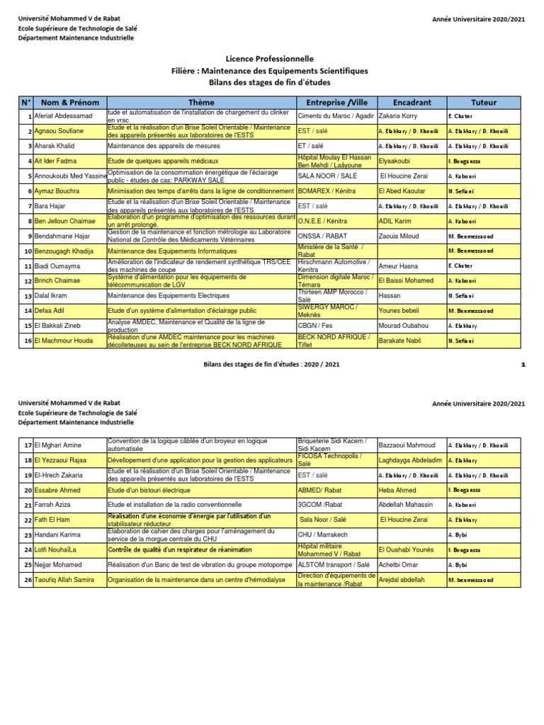 Bilan Stage LP MES 2020 202111 | PDF