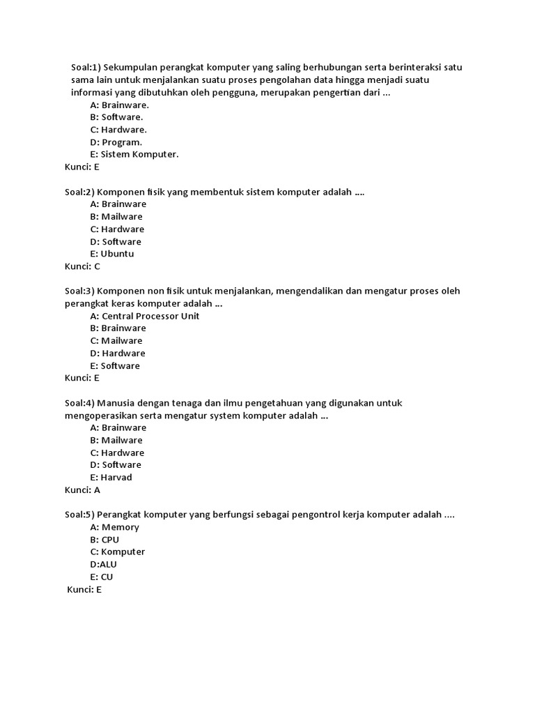 SOAL SISTEM KOMPUTER - PTS GENAP - SMK PUSTEK - 2022 - Harid Adhari | PDF