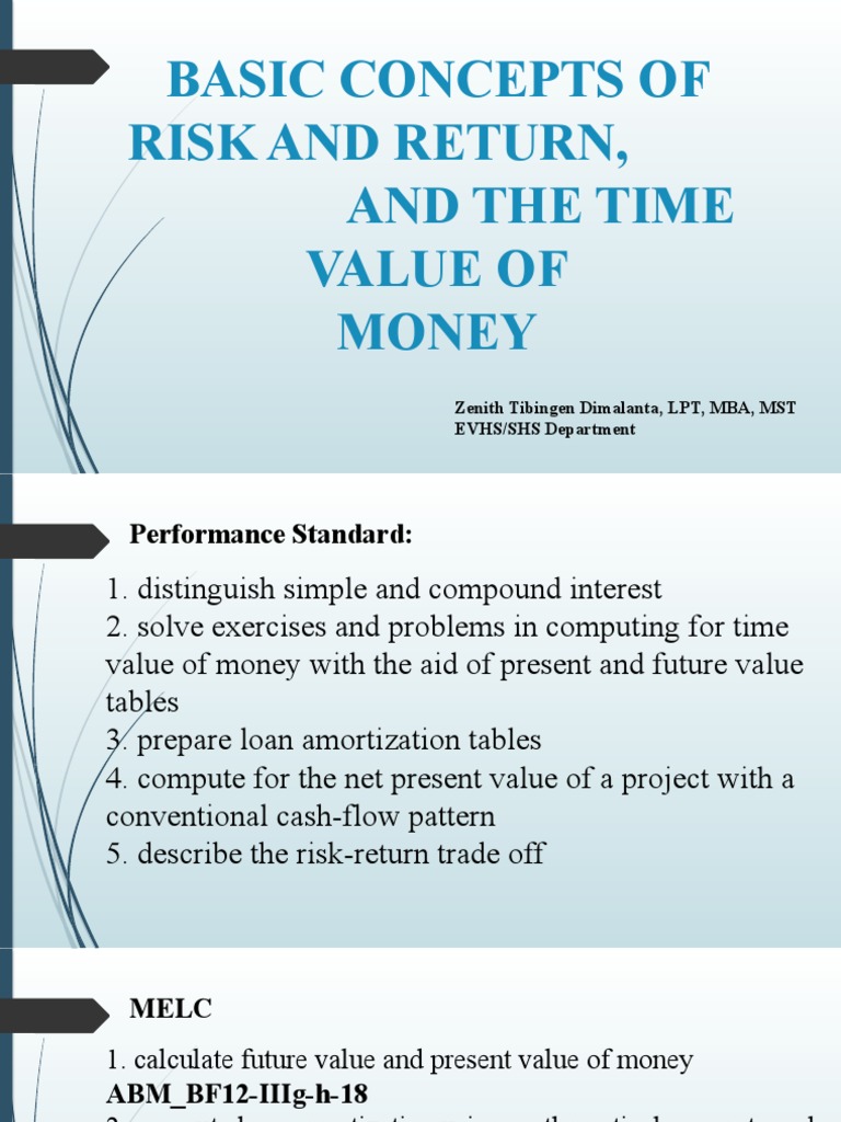 (#3)Basic Concepts of Risk and Return, And the Time Value of Money ...