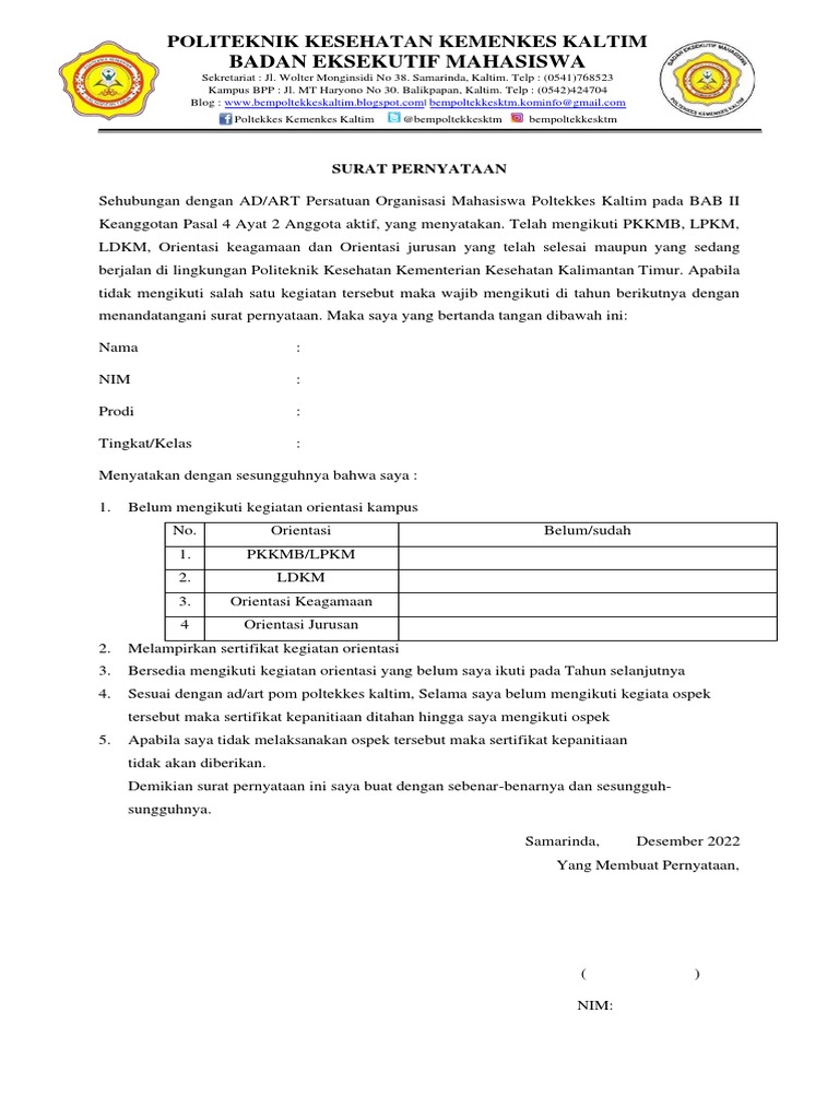 Valid 2 SURAT PERNYATAAN MENGIKUTI OSPEK | PDF