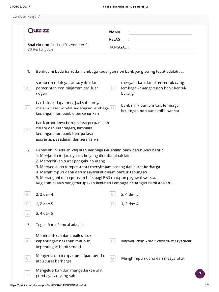 Soal Ekonomi Kelas 10 Semester 2 | PDF