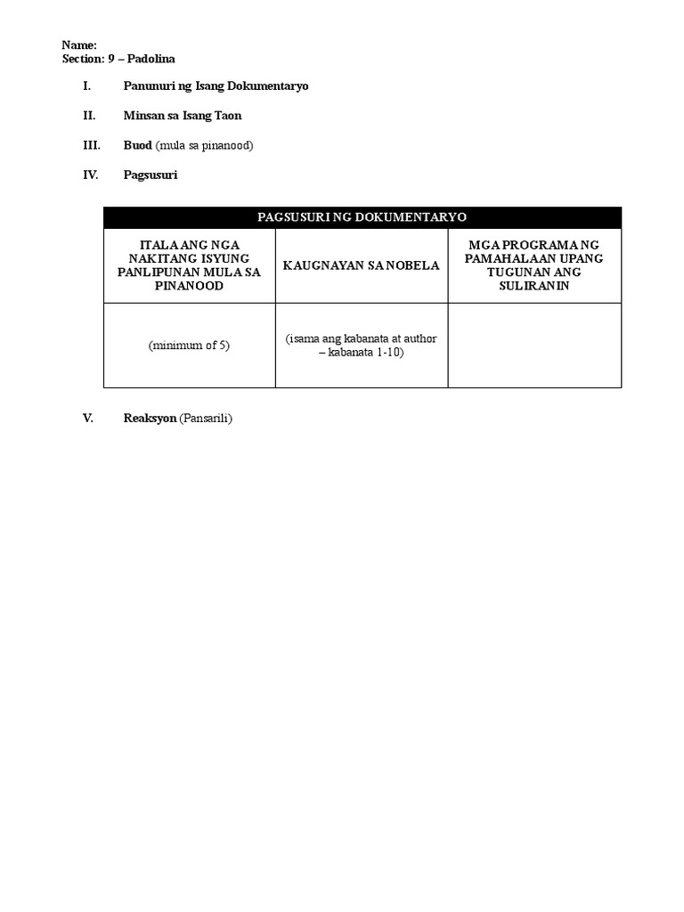 Panunuri NG Isang Dokumentaryo Format | PDF
