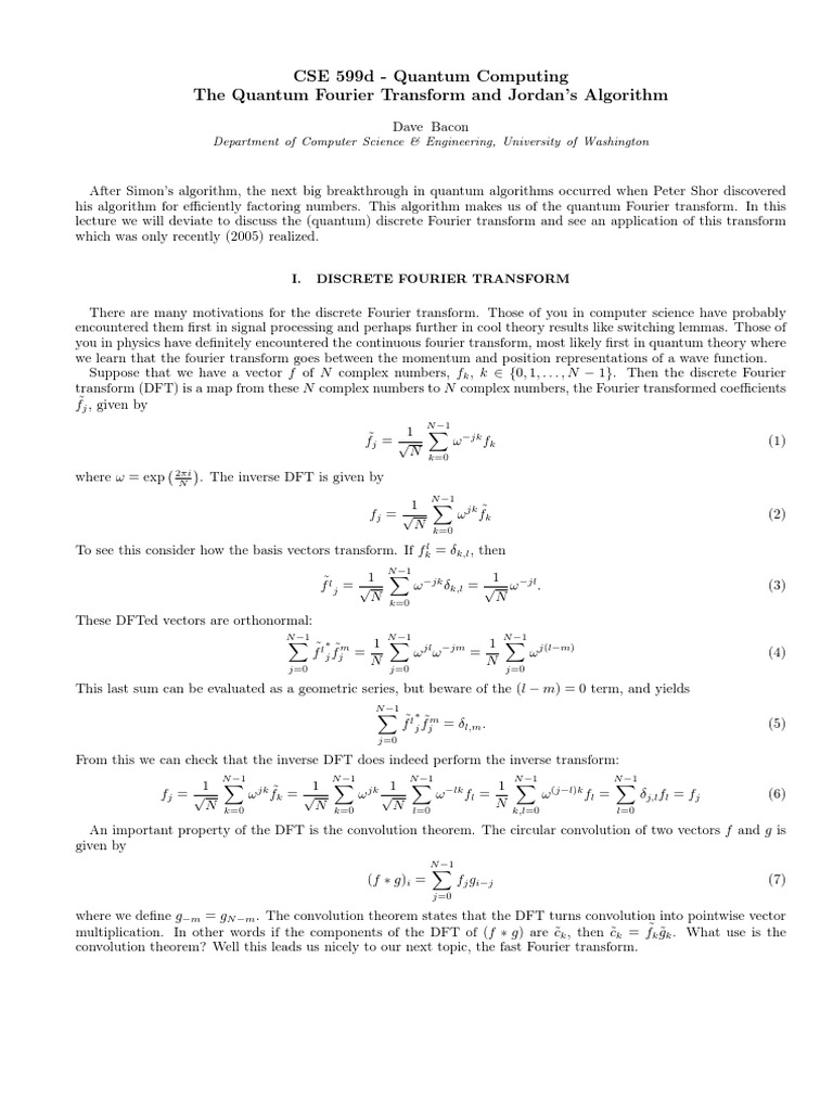 The Quantum Fourier Transform and Jordan's Algorithm | PDF | Discrete ...