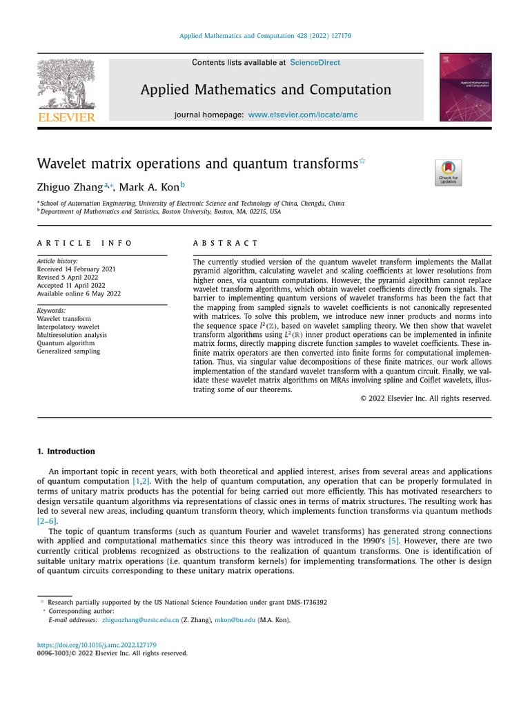 Wavelet Matrix Operations and Quantum Transforms | PDF | Computers | Technology & Engineering
