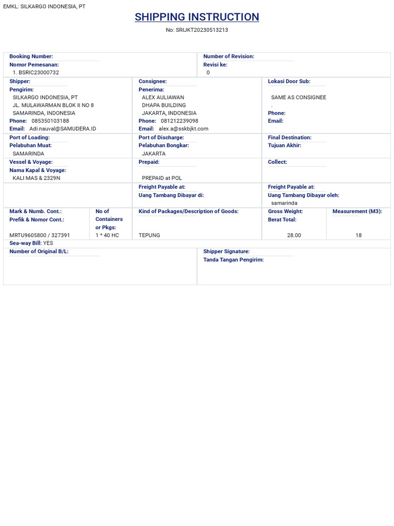 Shipping Instruction | PDF | Freight Transport | Shipping