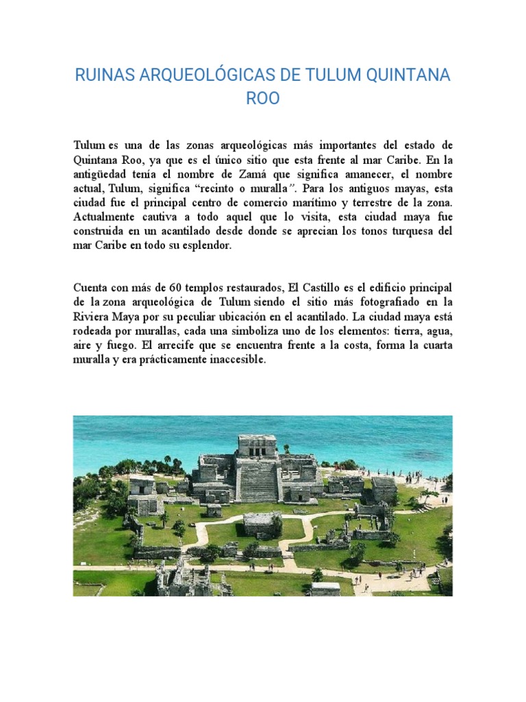 RUINAS ARQUEOLÓGICAS DE TULUM QUINTANA ROO - Historia - Sofiapech | PDF