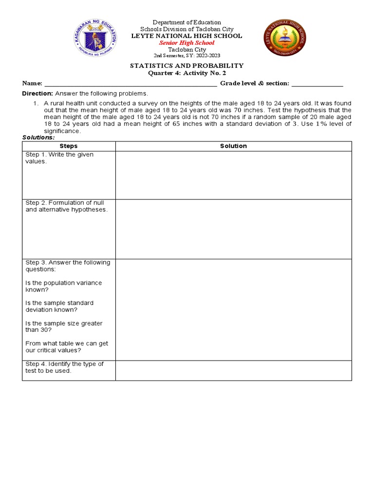 Q4 Activity - No 2 - Statistics and Probability | PDF | Statistical ...
