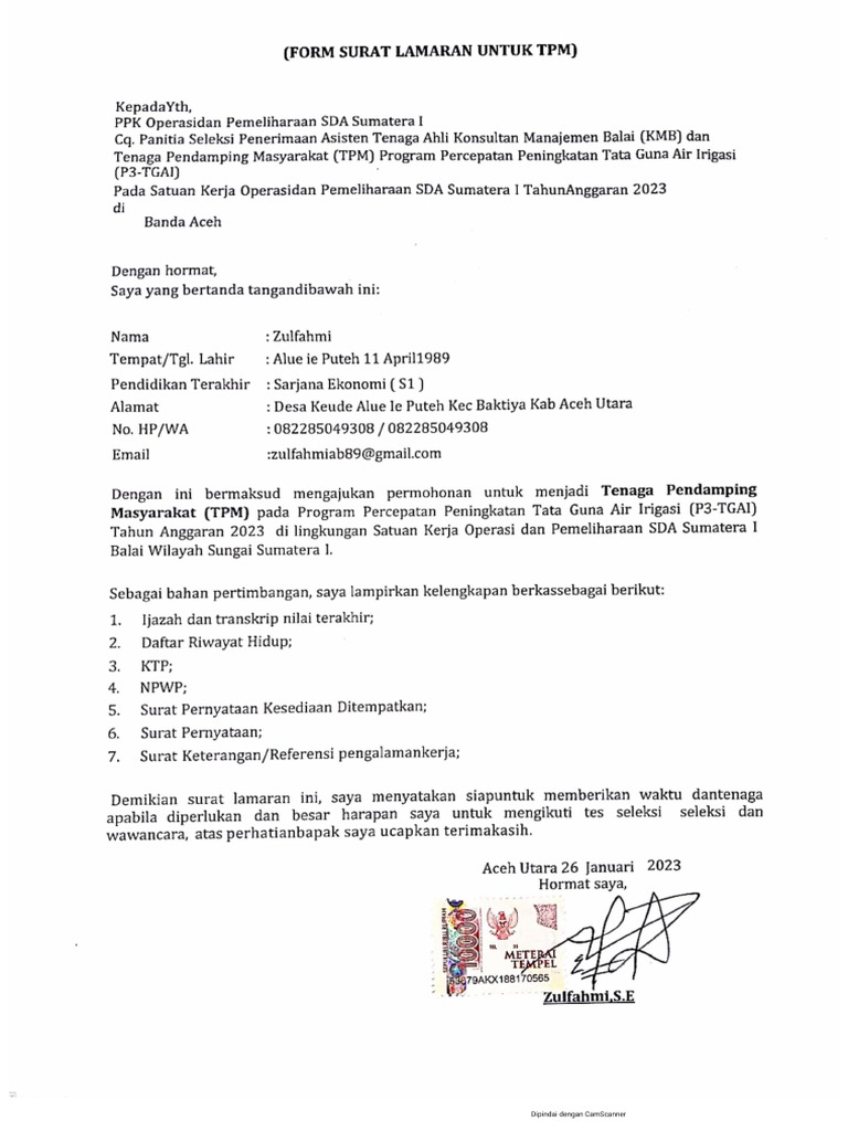 Lamaran Tenaga Pendamping Masyarakat (TPM) | PDF