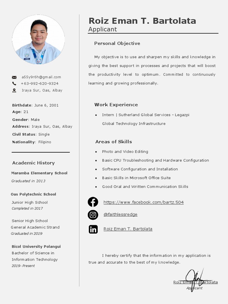 Bartolata Roiz Eman T Updated CV | PDF | Business | Computers