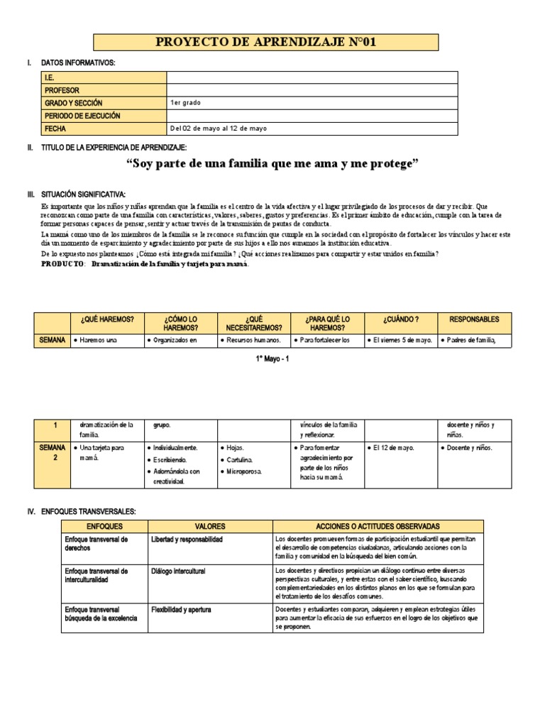 1º - Proyecto 01 | PDF | Aprendizaje | Familia