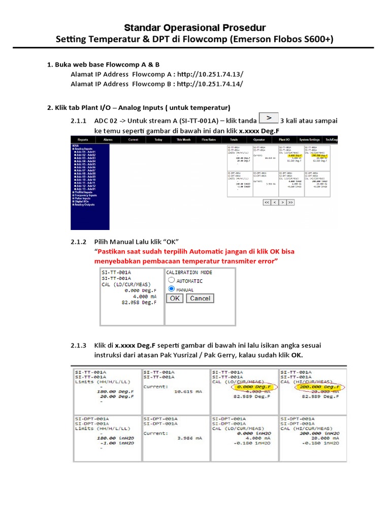 SOP Setting Temperatur Dan DPT Di Flowcomp (Emerson Flobos S600+) | PDF