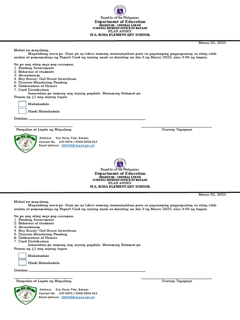 Letter PTA Meeting | PDF