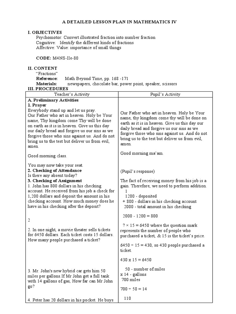 Detailed-Lesson-Plan-Fractions | PDF