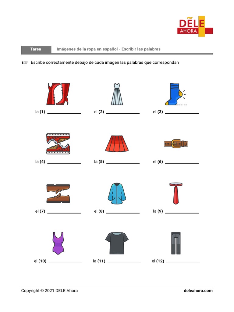 Dele A1 Vocabulario Imágenes de La Ropa en Español | PDF