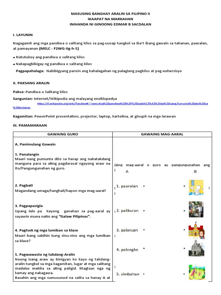 Masusing Banghay Aralin Sa Filipino Ii | PDF