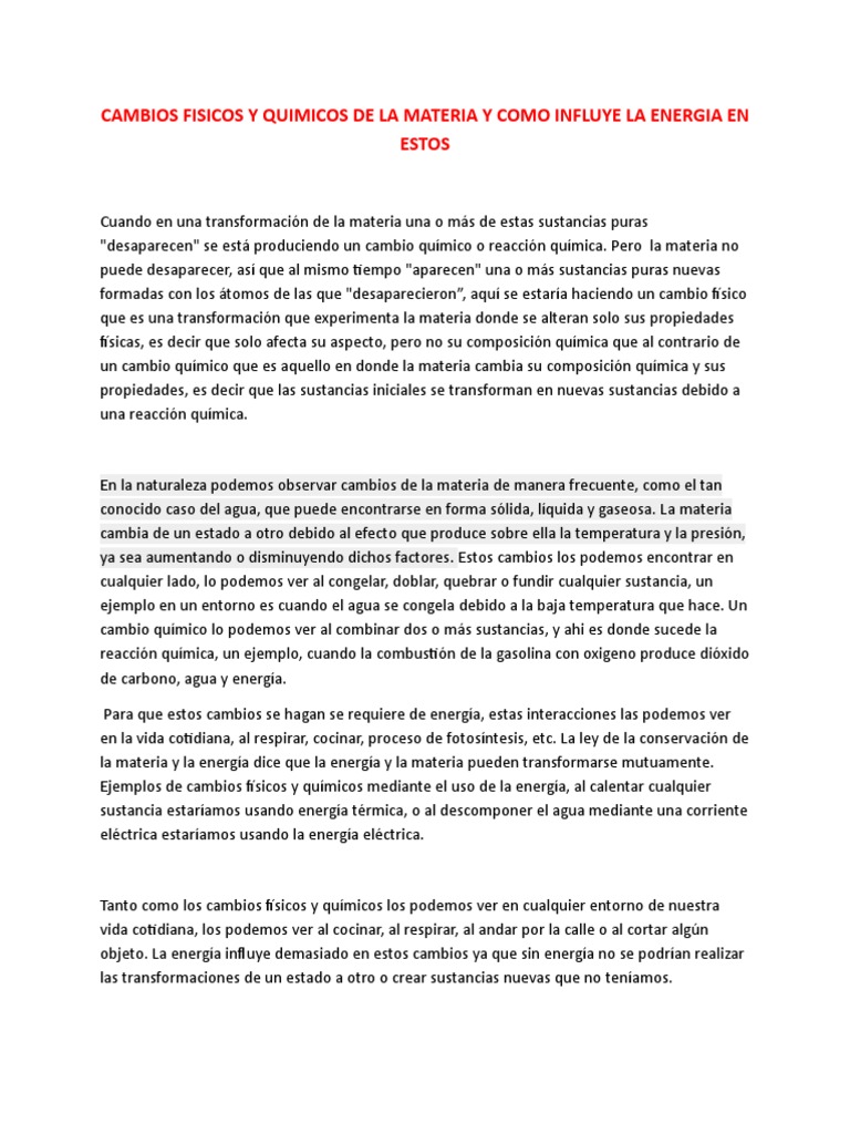 Cambios Fisicos y Quimicos de La Materia | PDF | Importar | Química