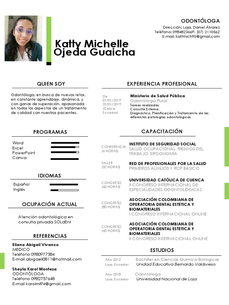 Curriculum Od. Katty Ojeda | PDF | Odontología | Ciencias de la Salud