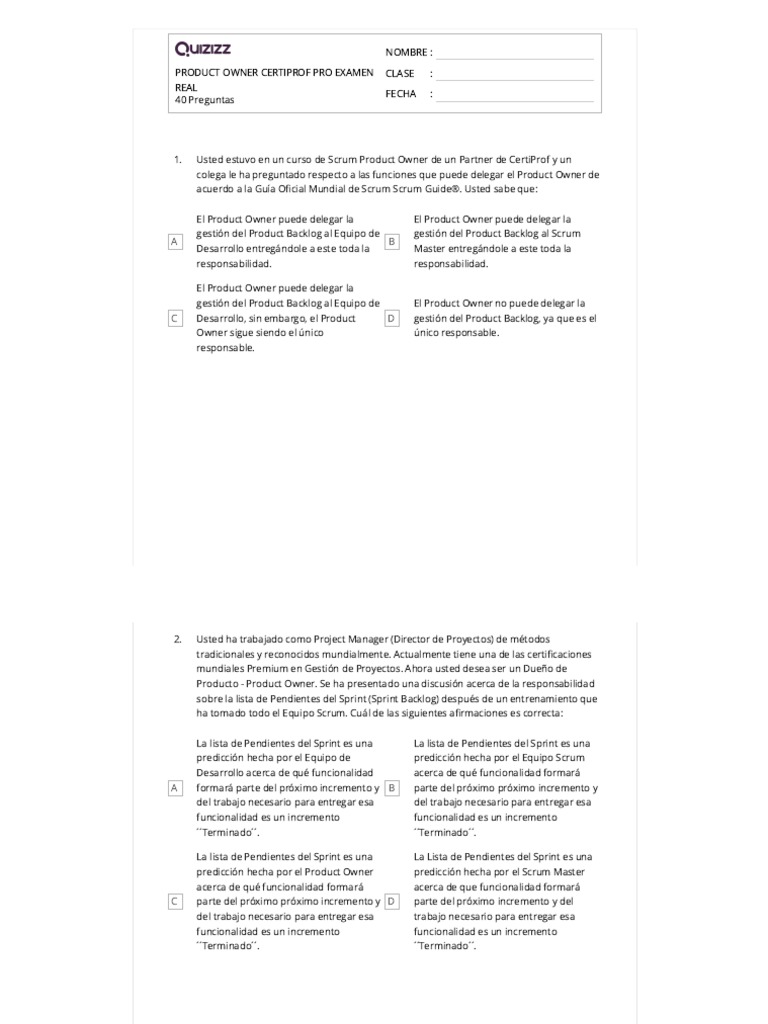 Product Owner Certiprof Pro Examen Real | PDF | Scrum (desarrollo de ... Product Owner Certiprof Pro Examen Real | PDF | Scrum (desarrollo de ...