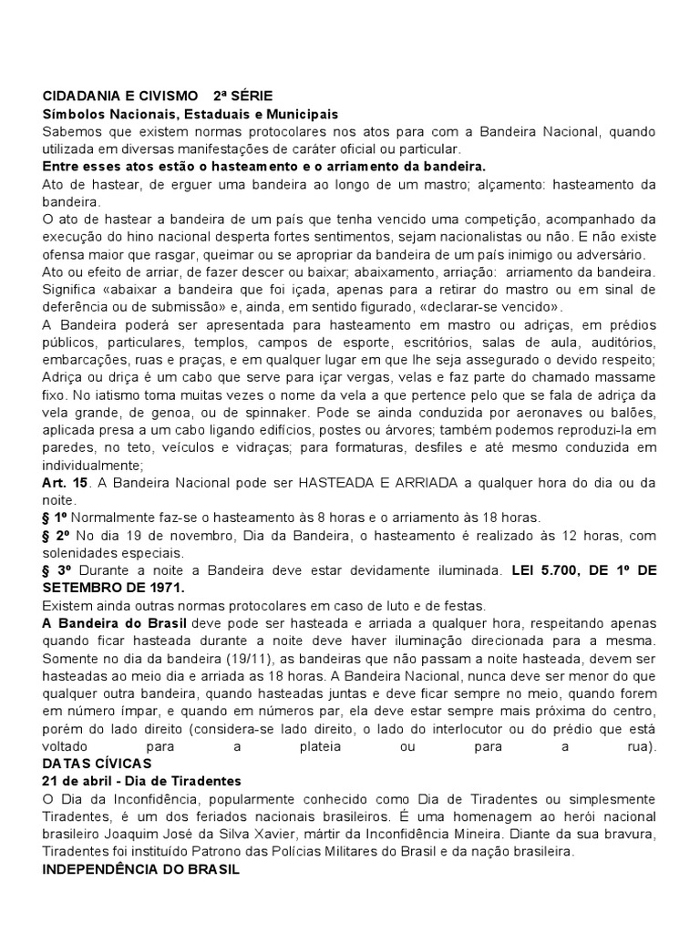 Cidadania e Civismo 2 Série | PDF | Bandeira | Brasil