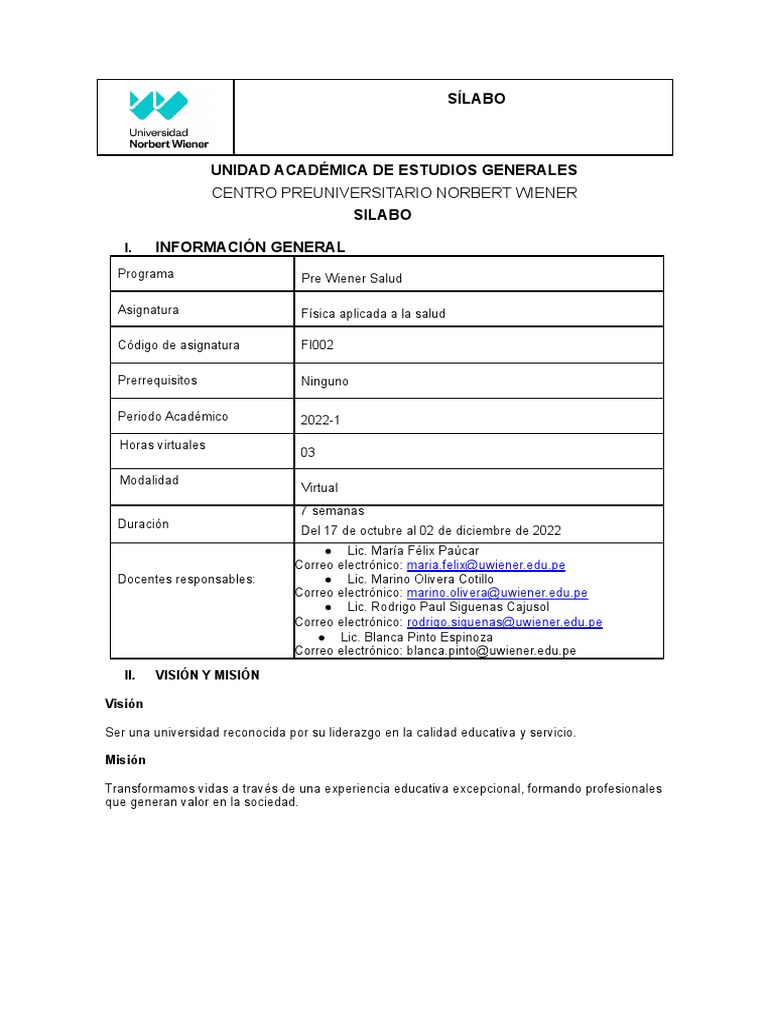 1967 - FI002-Sílabo Física Aplicada A La Salud | PDF | Evaluación ...