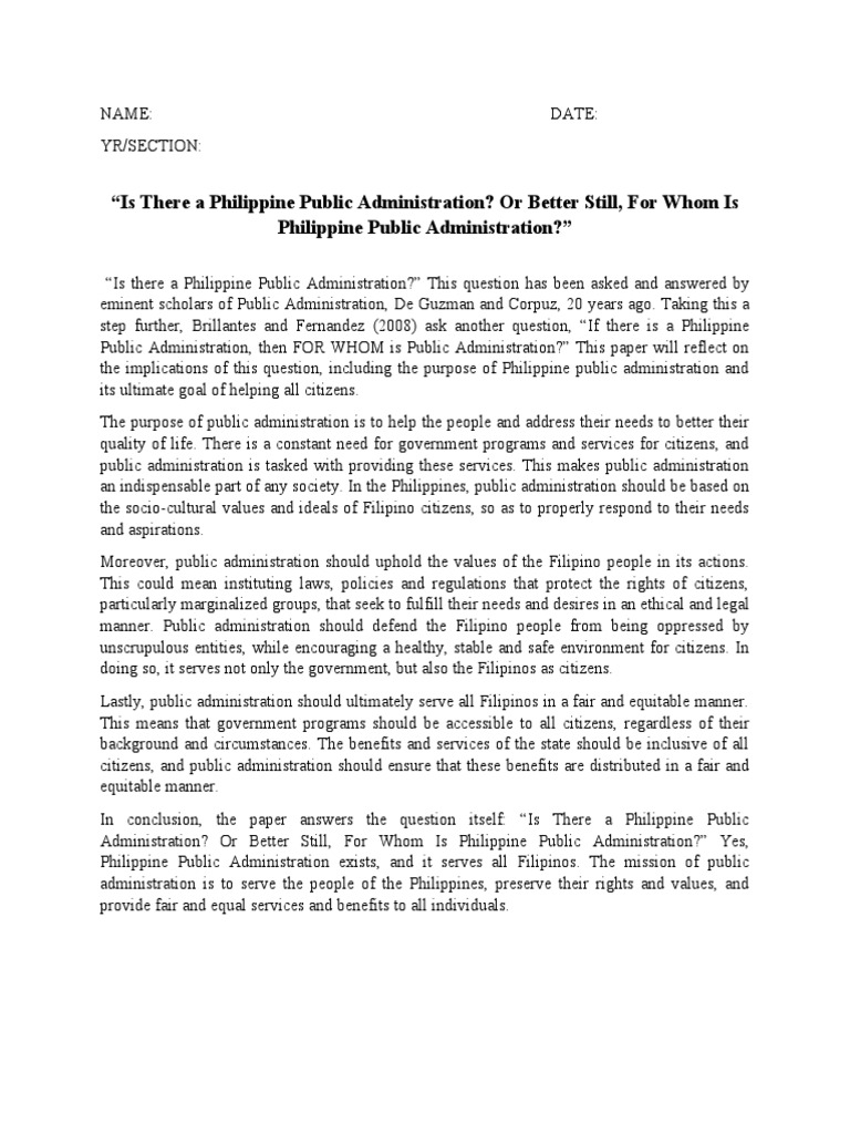 Is There A Philippine Public Administration or Better Still, For Whom ...