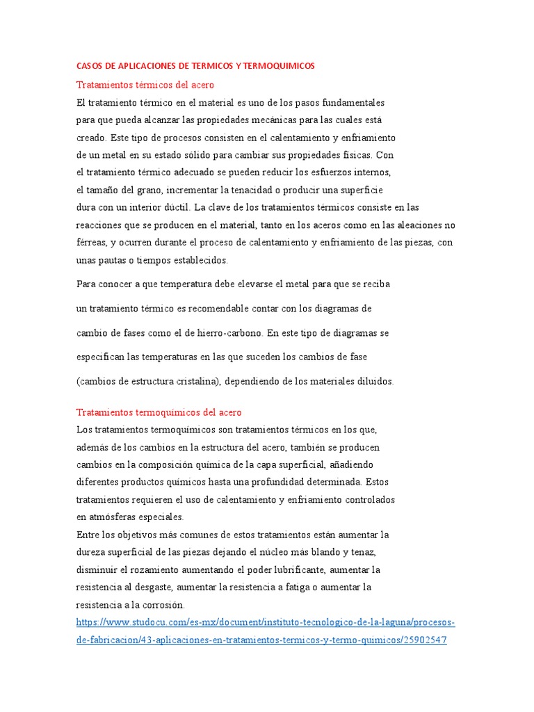 Casos de Aplicaciones de Termicos y Termoquimicos | PDF