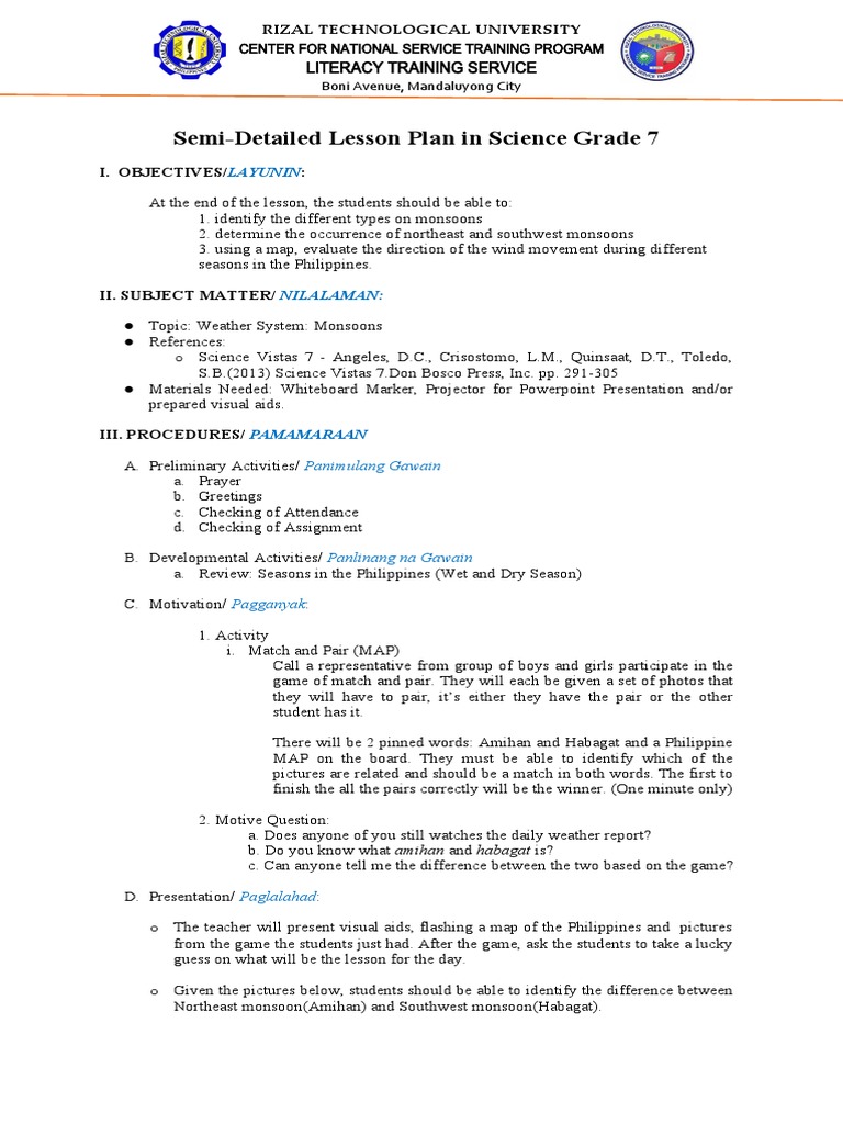 BELIA - SD Lesson Plan - Final | PDF | Monsoon | Rain