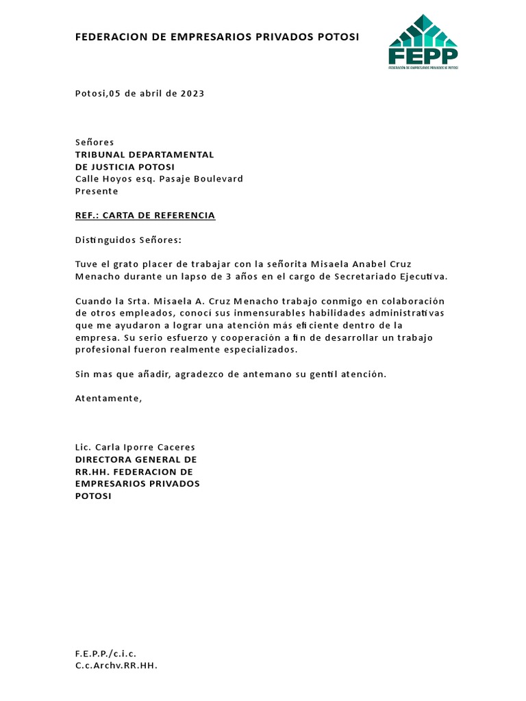 Carta de Ref. F. E. P .P | PDF