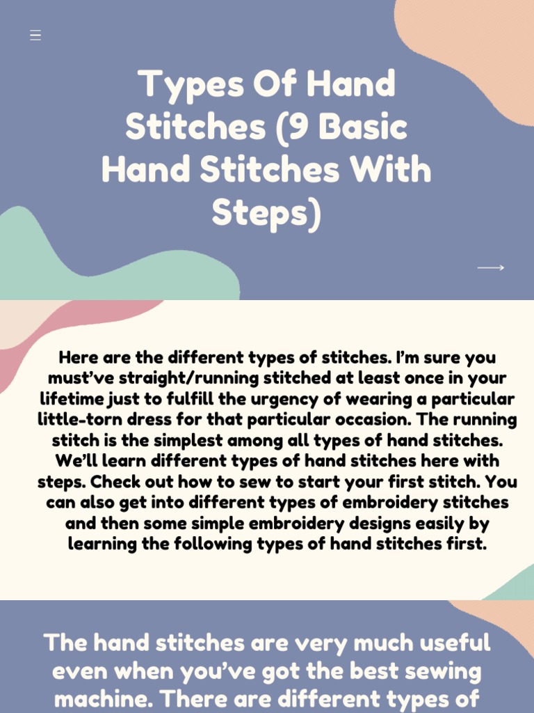 Basic Hand Stitches 1 | Download Free PDF | Seam (Sewing) | Sewing