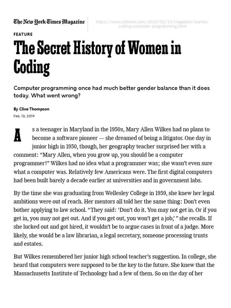 The Secret History of Women in Coding - The New York Times | PDF ...