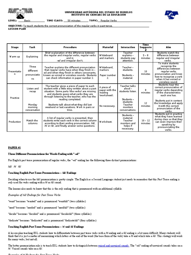 Regular Verbs Lesson Plan | PDF | English Language | Grammatical Tense