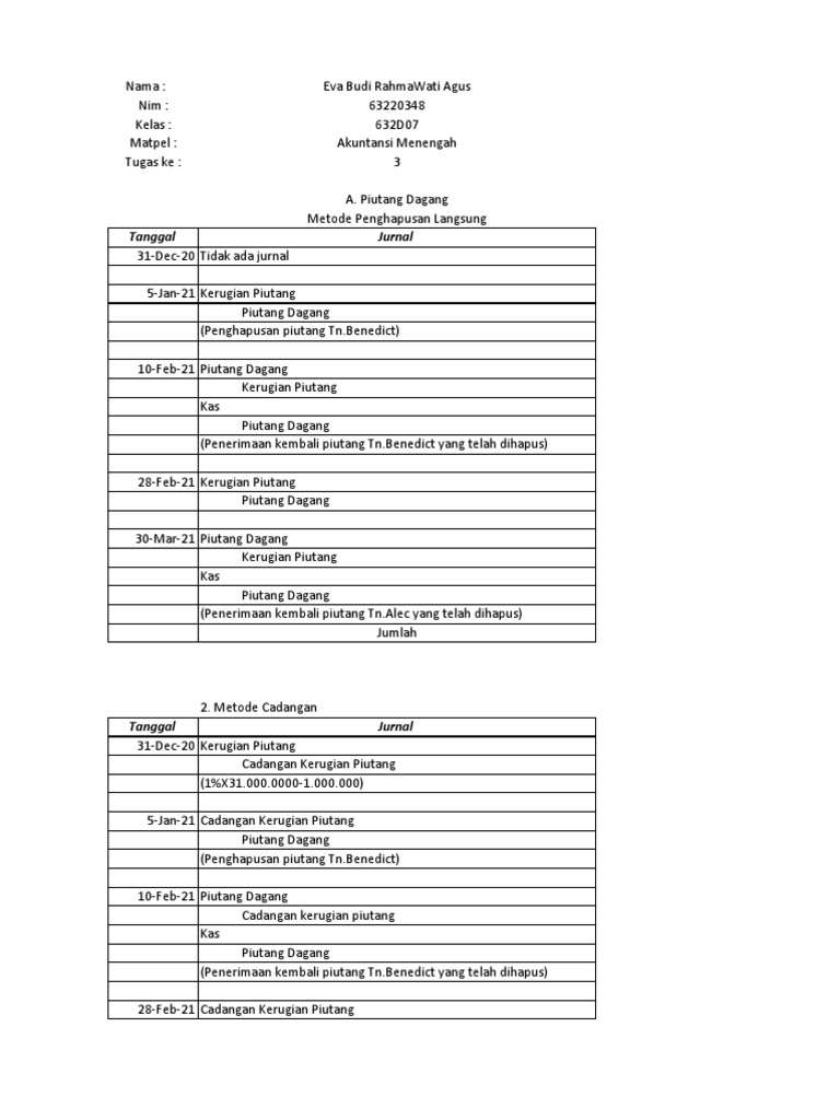 Tugas Pert 3 Piutang Contoh | PDF