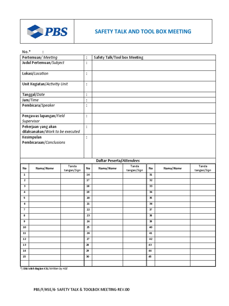 6.SAFETY TALK & TOOL BOX MEETING-REV.00 | PDF