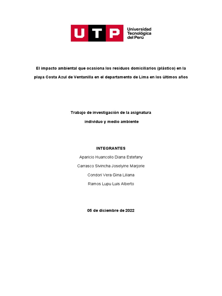 S17 Informe Final Costa Azul | PDF | Residuos | Contaminación