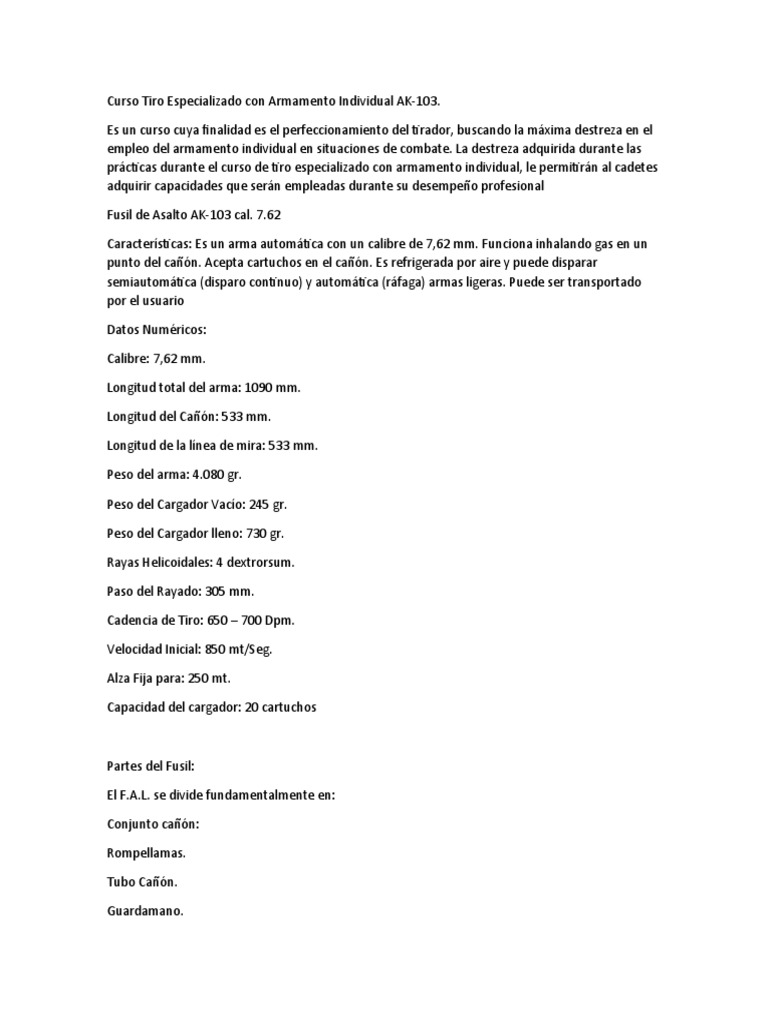 Curso Tiro Especializado Con Armamento Individual AK | PDF ...