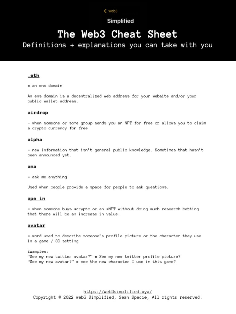 The Web3 Cheat Sheet by Web3 Simplified V2 | PDF | Cryptocurrency ...