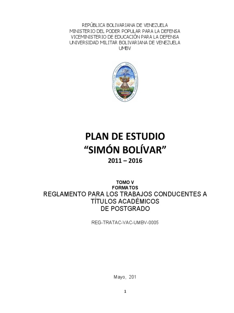 Plan de Estudio Simon Bolivar | PDF | Doctorado | Venezuela